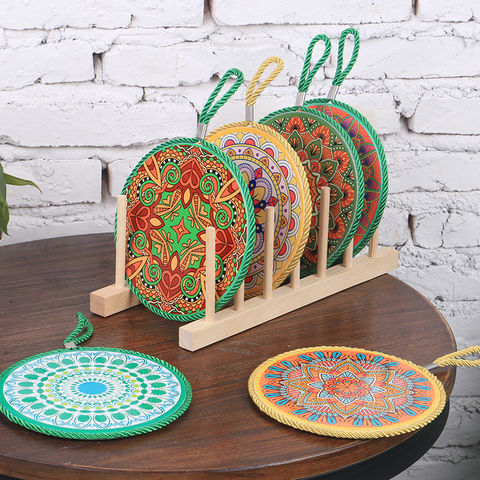 Buy Wholesale China Round Hanging Rope Mandala Ceramic Placemat Coaster ...