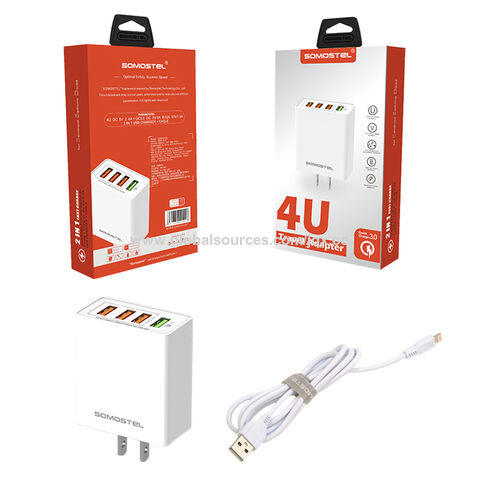 Sms A08 4usb Qc3.0 Quick Charge 2.4a Auto Id Travel Adapter Wall Charger Us/eu/argentina Plug A ...