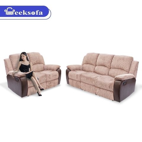 Geeksofa 3 Pieces Sectional Air Leather Match Fabric Manual Or Power ...