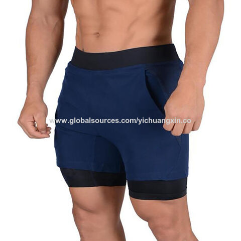 Buy Wholesale China Men's Stretchy Gym Shorts With Compression Liner ...