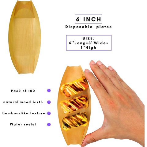 Buy Wholesale China 100 Pack 6" Disposable Wood Boat Plates Dishes 100% ...