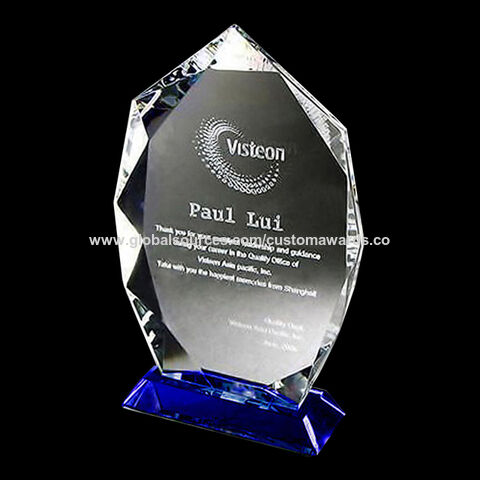Noble Custom Engraving Diamond Faceted Oval Crystal Plaque Award ...