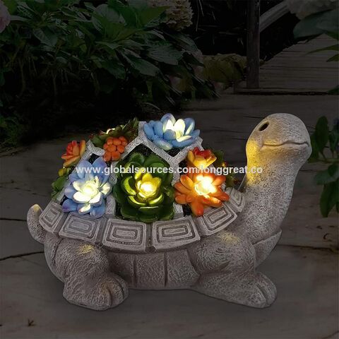 Buy Wholesale China Solar Garden Statue Turtle Figurine With Succulent ...