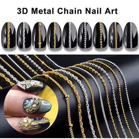 Buy Wholesale China 3d Metal Nail Art Gold Silver Mixed Chain Manicure ...