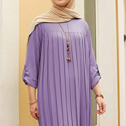 Buy Wholesale China Solid Color Casual Pleated Dress Muslim Plus Size ...