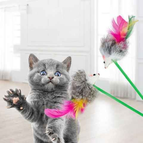 Cute Simulator Mouse Shape Funny Cute Wood Cat Stick Toy Cat Toy ...