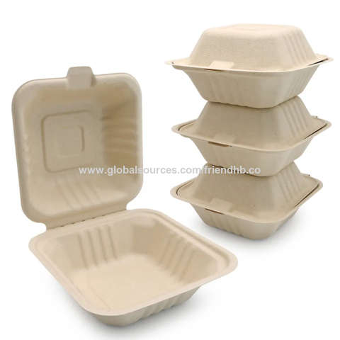 Buy Wholesale China 6x6 Inch Clamshell Box Disposable Sugarcane Lunch ...
