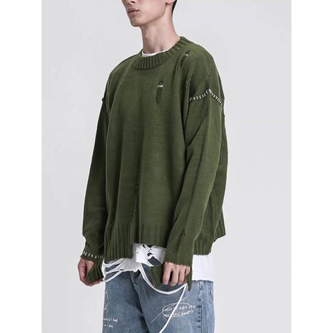 Buy Wholesale China Streetwear Fashion Frayed Men Sweaters Loose Solid ...