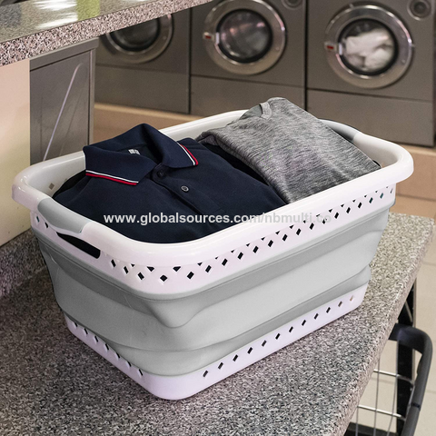 Buy Wholesale China Wholesale Rectangle White And Grey Plastic Collapsible Laundry Basket ...