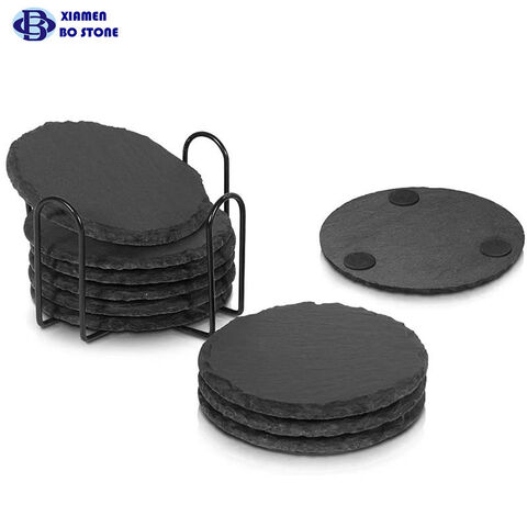 Buy Wholesale China Slate Stone Coasters Wholesale Handmade Round Black ...