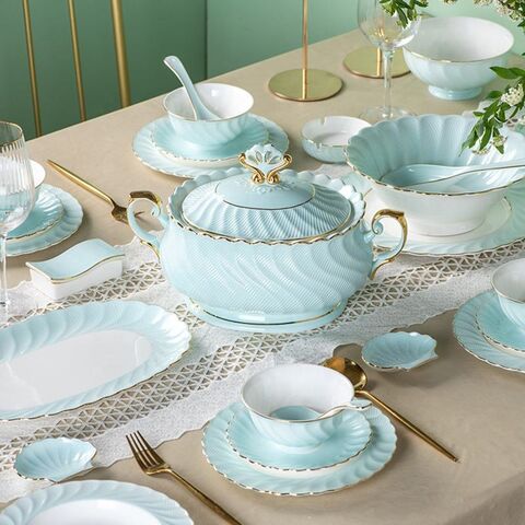 Simple Fresh Tableware Set Household Bone China Bowl Dish Plate Spoon ...