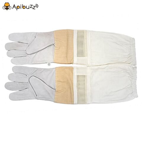 Ventilated Beekeeping Protection Leather Work Gloves With Vented Mesh ...