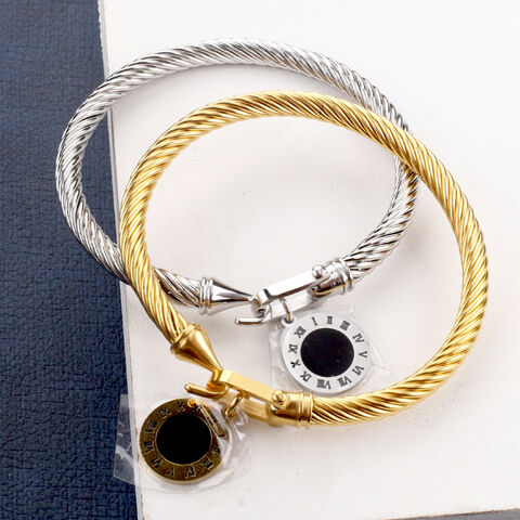 Hot Selling Wire Rope Stainless Steel Bracelet Women 18k Gold Digital ...