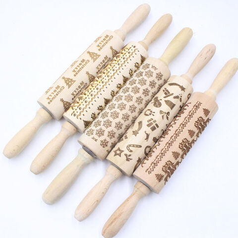 Custom Logo Christmas Embossing Wood Rolling Pinpopular, Embossing ...