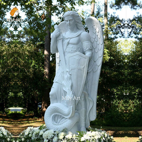 Custom Hand Carved Natural Marble Religious Saint Michael Sculpture ...