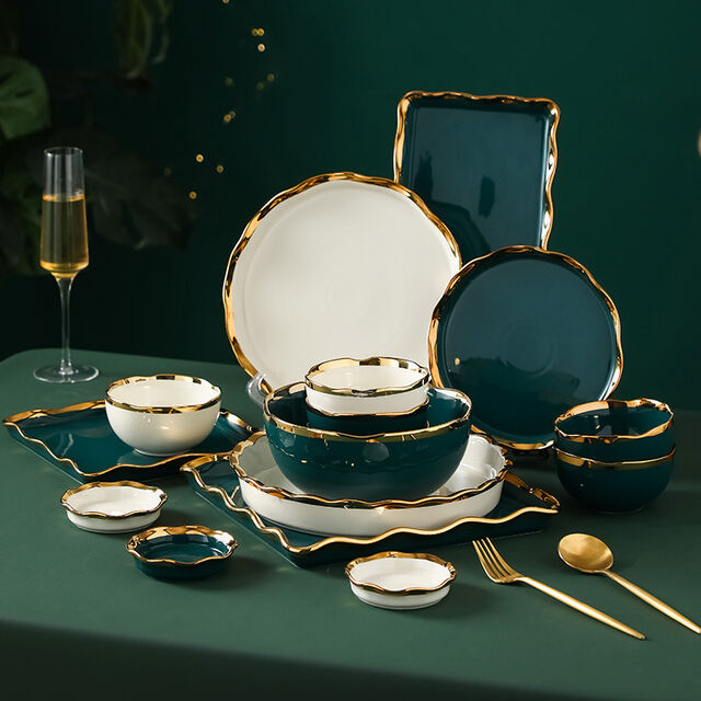 Buy Wholesale China Golden Petal Rim Ceramic Dinnerware Sets For Home ...