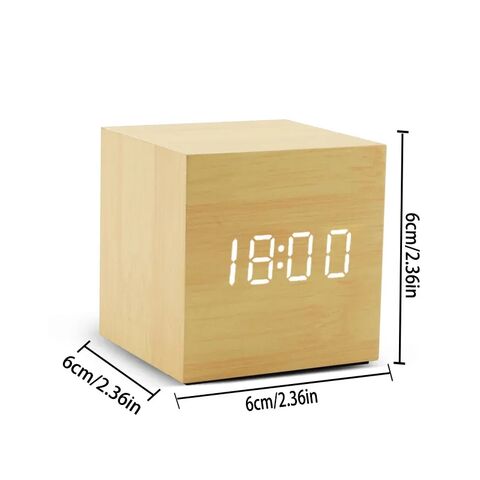 Led Wooden Alarm Clock Watch Table Voice Control Digital Wood ...