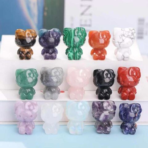 35mm Natural Gemstone Stone Hand Carved Crystal Hello Kitty Cat For ...