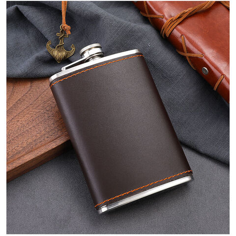 Buy Wholesale China 304 Stainless Steel 6oz Leather Wrap Mini Whisky ...
