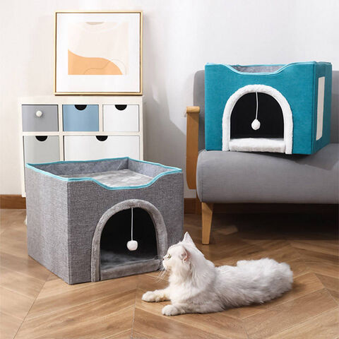 Buy Wholesale China Cat Cube Kitty Bed Foldable House With Fluffy Ball ...