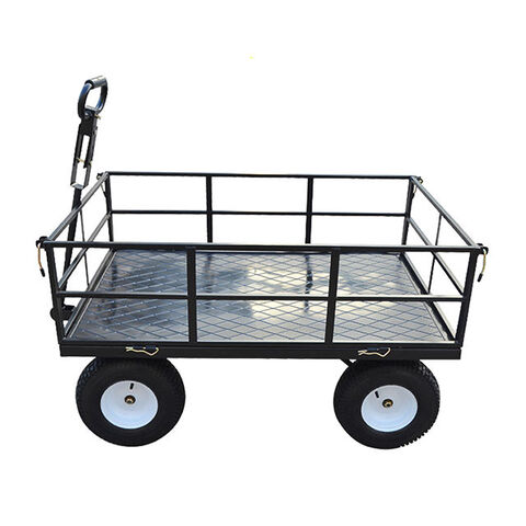 Heavy Duty 4 Wheels Steel Mesh Yard Garden Jumbo Crate Wagon Utility ...