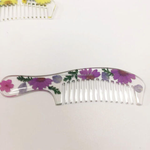 Custom Real Dried Flower Transparent Clear Comb Handmade Resin Wide ...