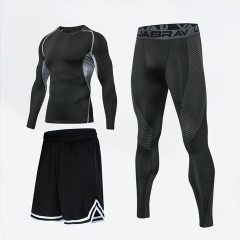 Mens Compression Running 3 Piece Set Fitness Tight Sport Suit Outdoor ...