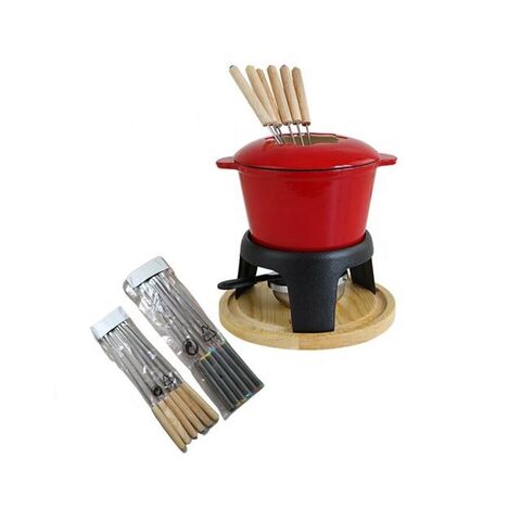 Cast Iron Fondue Set, Enamel Cast Iron Cookware Sets Round Casserole ...