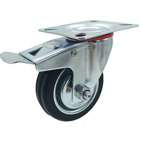 Black 3 Inch/75mm Industrial Rubber Brake / Swivel / Rigid Castor ...
