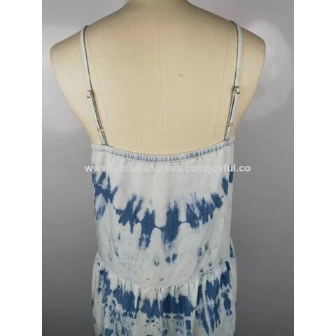 Bleach Tie Dye Summer Maxi Dress Sexy U-back Spaghetti Strap Casual ...