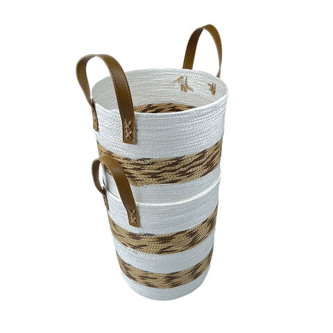 Decorative Handwoven Storage Basket With Handles Paper Rope Woven ...