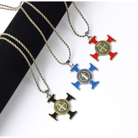Catholic Cross Religious Jewelry Rope Chain Enamel Saint Medal Necklace ...