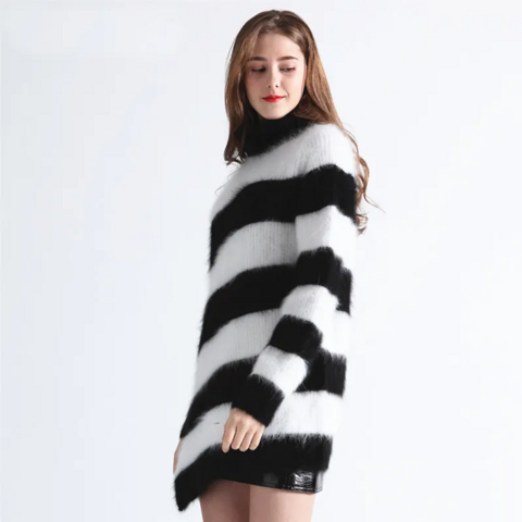 Buy Wholesale China Autumn Winter Women's Wool Angora Stripe Turtleneck Pullovers Sweater ，keep ...