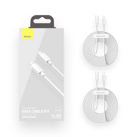 Baseus 2pcs Type-c To Ip Pd 20w 1.5m Simple Wisdom Data Cable Kit White ...