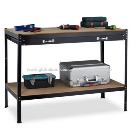 Drawers Heavy Duty Tool Storage Shelf Metal Black Table Work Bench ...