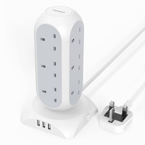 Tessan Multi Power Strip Tower With 12 Ac Outlets & 3 Usb Ports For ...