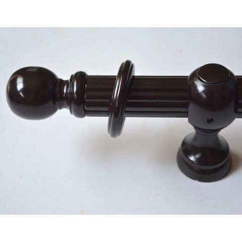 Reeded Wood Curtain Rod With Accessories Round Finials Set 35mm Black ...