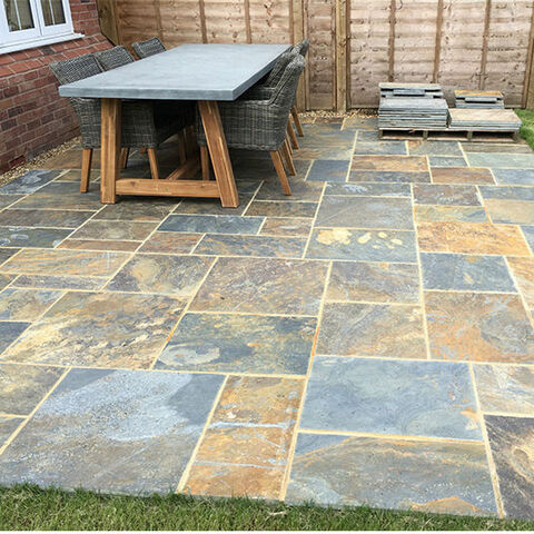 Cutting Slate Floor Tiles Grey Basalt Saw Machine Cut Tiles,