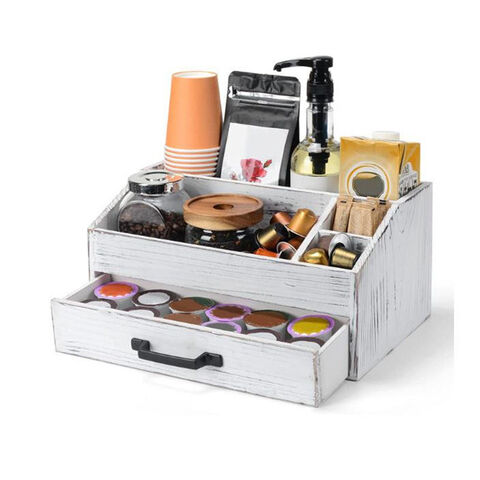 Vintage Counter Coffee Pods Drawer Holder Desktop Organizer Wooden ...