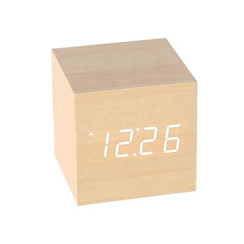 Emaf Led Cube Travel Portable Wooden Table Digital Alarm Clock Voice ...