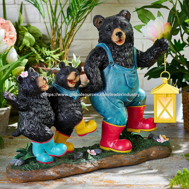 Bsci Factory Polyresin Black Bear Figurine Family Dancing With Solar ...