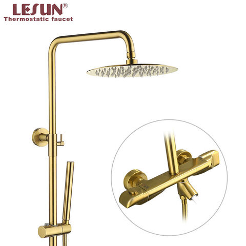 Indoor Sanitary Ware Brushed Gold Shower Set Bathroom Rain Waterfall ...