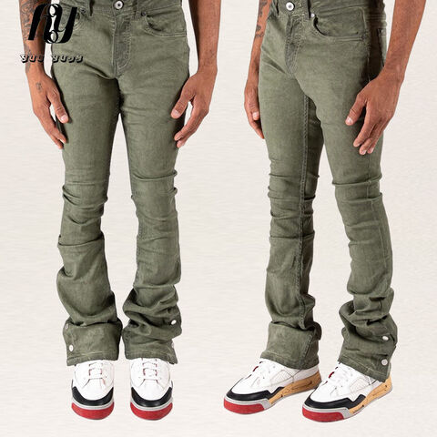 Liluo Custom Denim Luxury Flare Snap Button Stacked Jeans Men's Flare ...