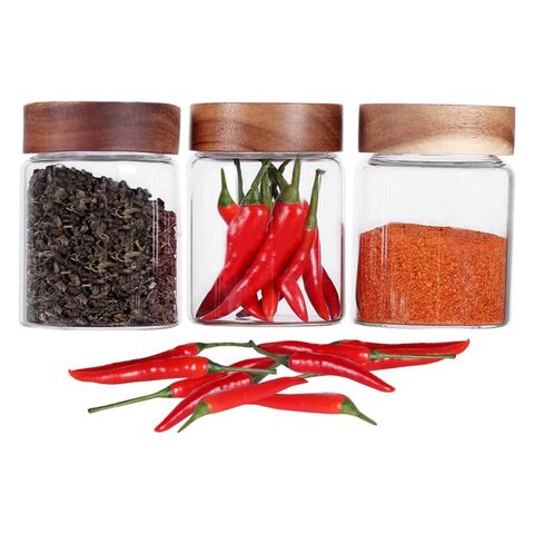 Glass Food Storage Jars With Screw Airtight Seal Acacia Wood Lids ...