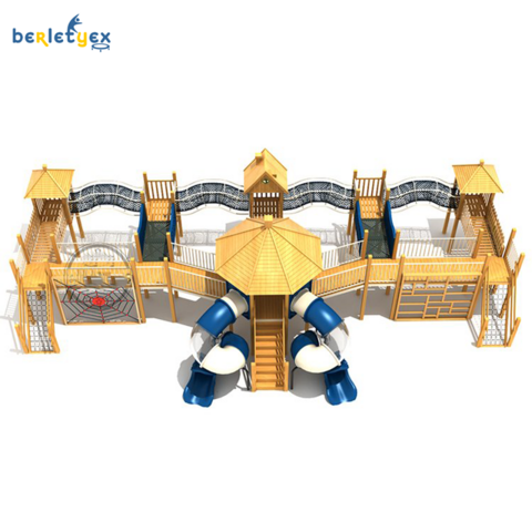 Custom Patio Kids Wooden Children Outdoor Obstacles And Slide Set ...