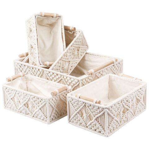 Macrame Storage Baskets Set Handmade Woven Cotton Rope Storage Bins ...