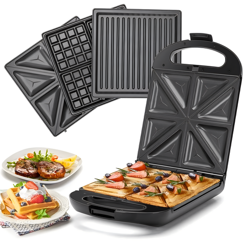 Stainless Steel 3-in-1 Waffle, Grill & Sandwich Maker With ...
