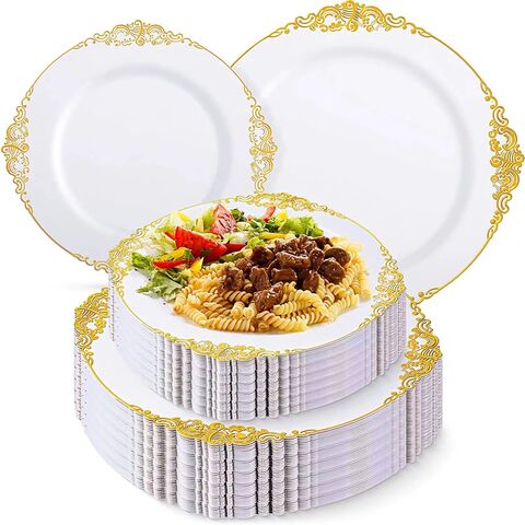 Disposable Luxury Wedding Plastic Disposable Plates With Gold Rim ...