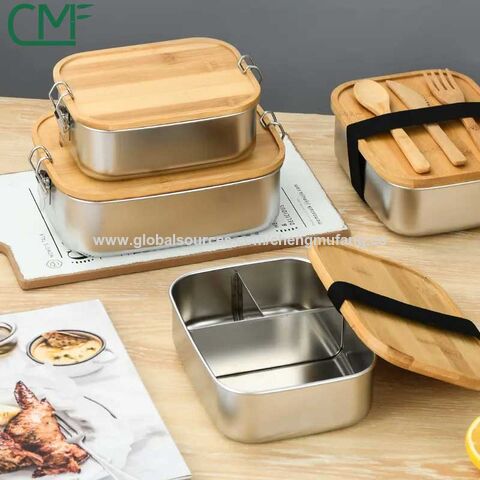 Stainless Steel Metal Bento Lunch Box Large Capacity Bamboo Lid Lunch ...