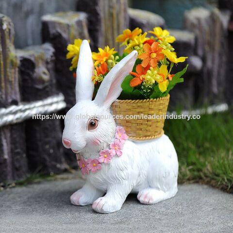 Bsci Factory Polyresin Flower Pot Planter Rabbit Statue Flower Pot ...